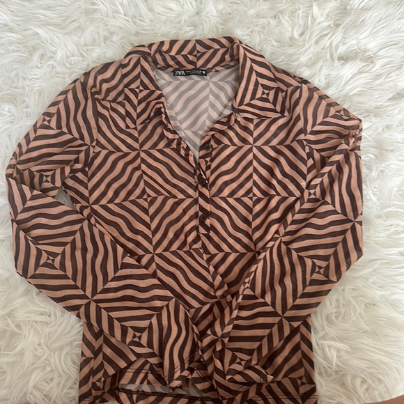 Zara | Tops | Zara Sheer Patterned Top | Poshmark
